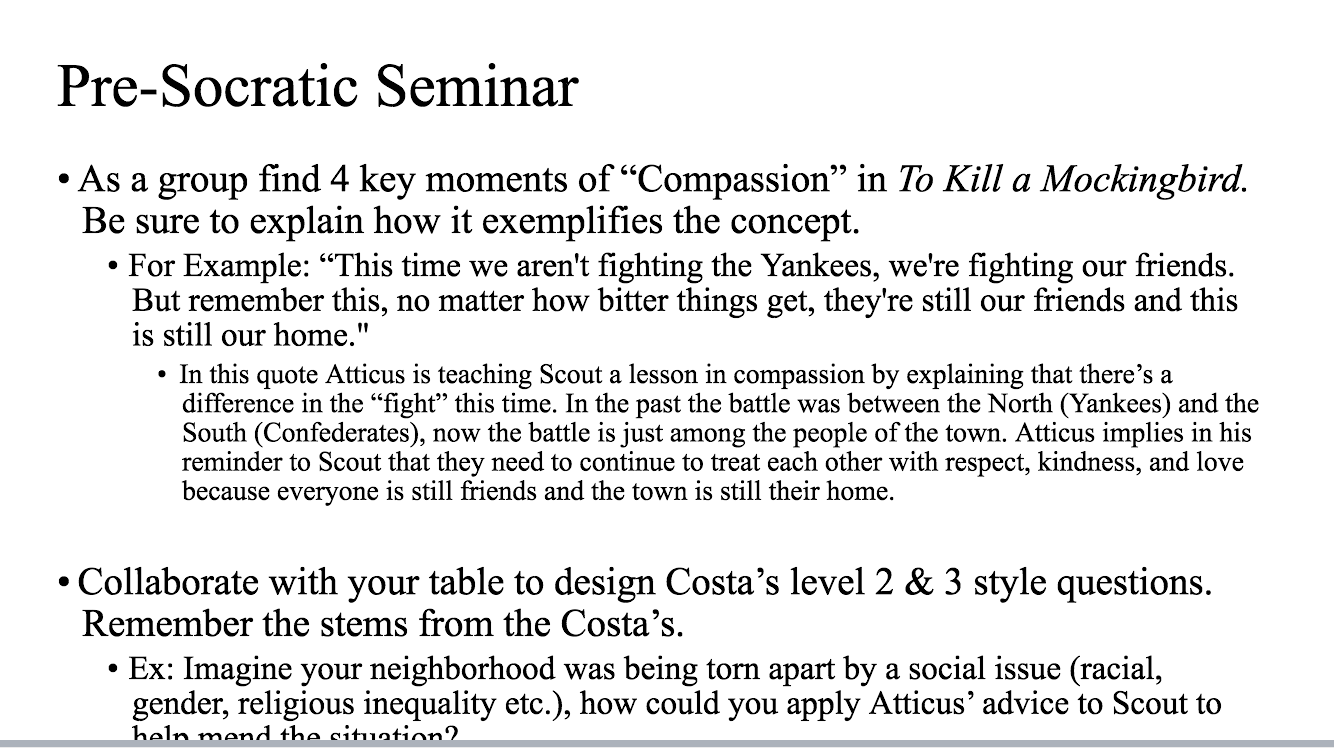 To Kill A Mockingbird Socratic Pre-Seminar – Mrs. Reed's Literature ...